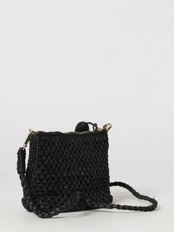 MC2 SAINT BARTH Mini Crochet Raffia Bag With Tassels - Black