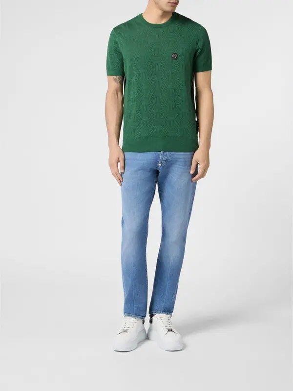 Philipp Plein Cotton Jumper With Perforated Monogram - Green