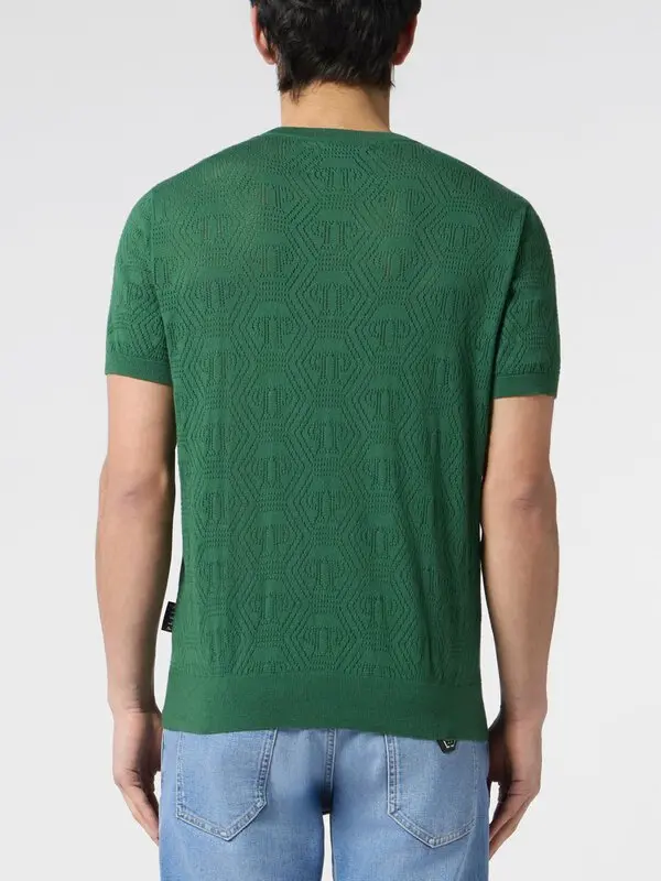 Philipp Plein Cotton Jumper With Perforated Monogram - Green