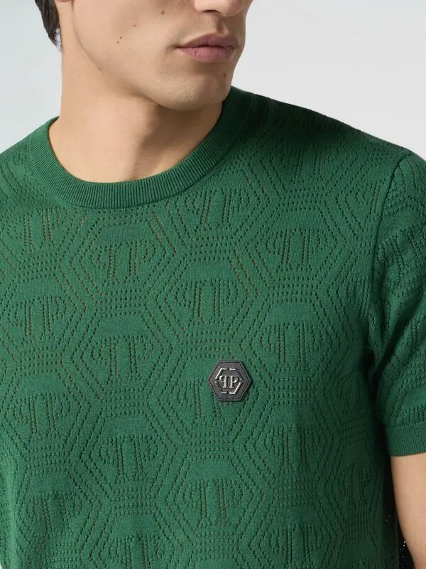 Philipp Plein Cotton Jumper With Perforated Monogram - Green