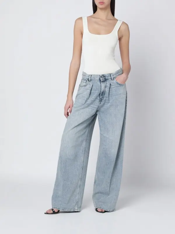HAIKURE Pleated Wide Leg Jeans - Denim
