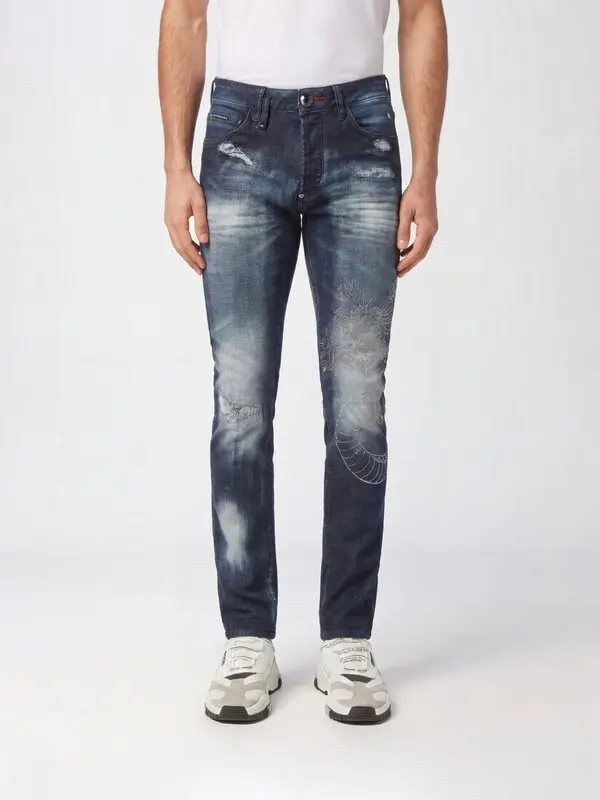 Philipp Plein Embellished Straight Leg Jeans - Grey