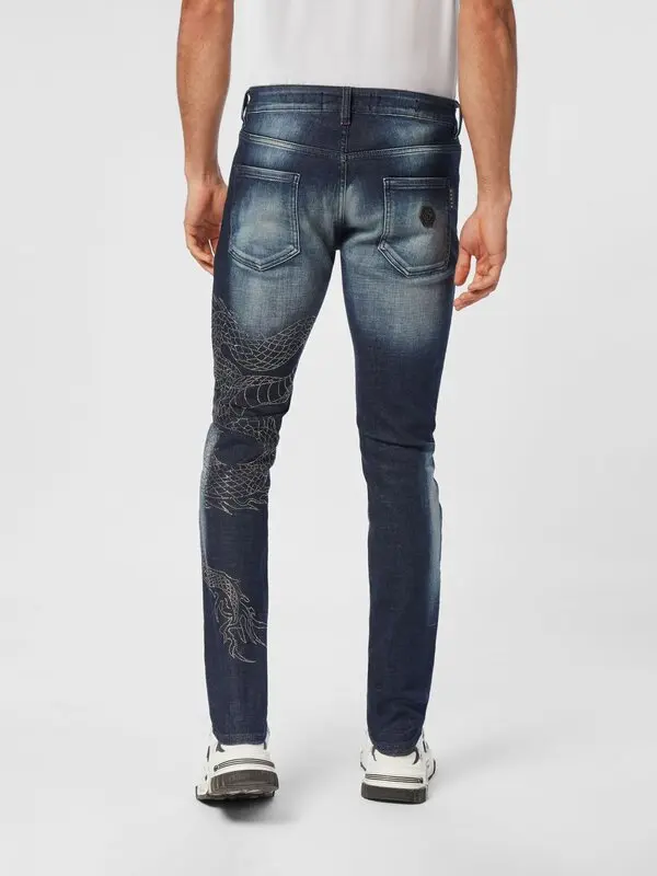 Philipp Plein Embellished Straight Leg Jeans - Grey