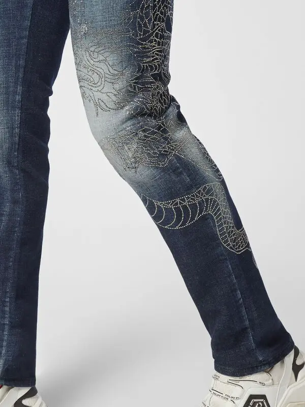 Philipp Plein Embellished Straight Leg Jeans - Grey