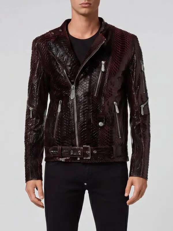Philipp Plein Leather Biker Jacket - Red