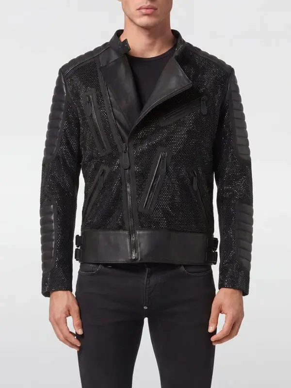 Philipp Plein Embellished Leather Jacket - Black