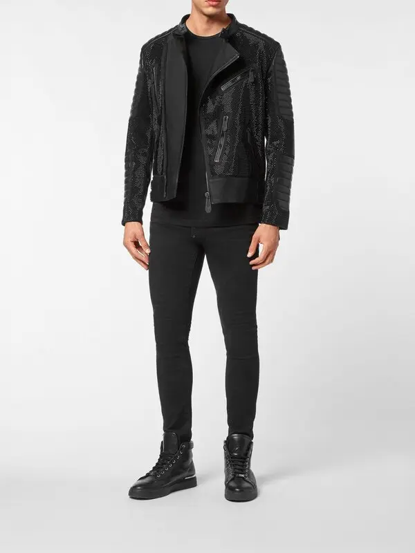 Philipp Plein Embellished Leather Jacket - Black