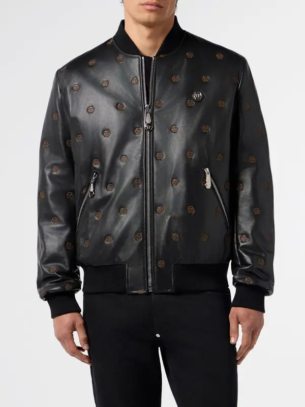 Philipp Plein Bomber Jacket With All-over Monogram Print - Black