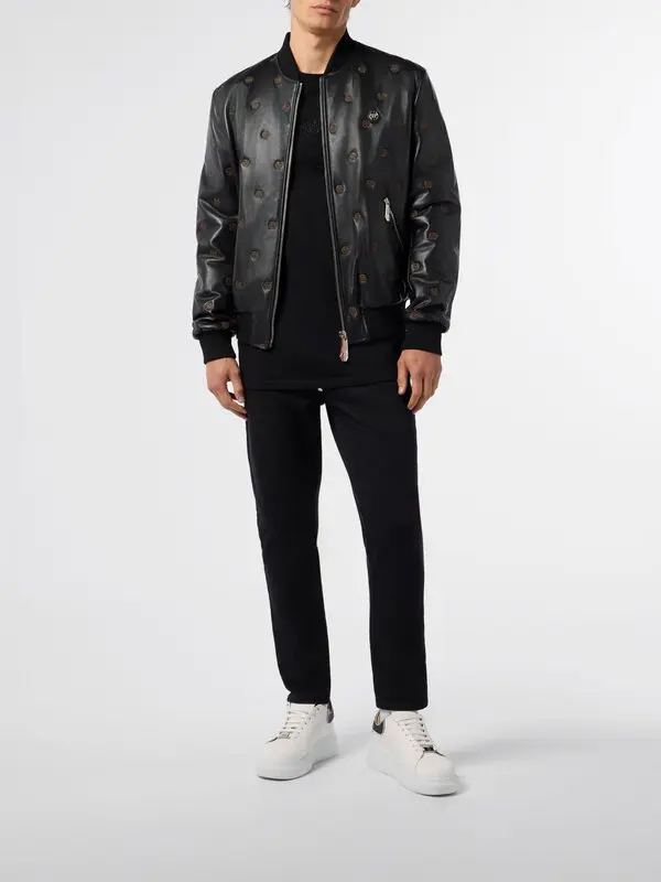 Philipp Plein Bomber Jacket With All-over Monogram Print - Black