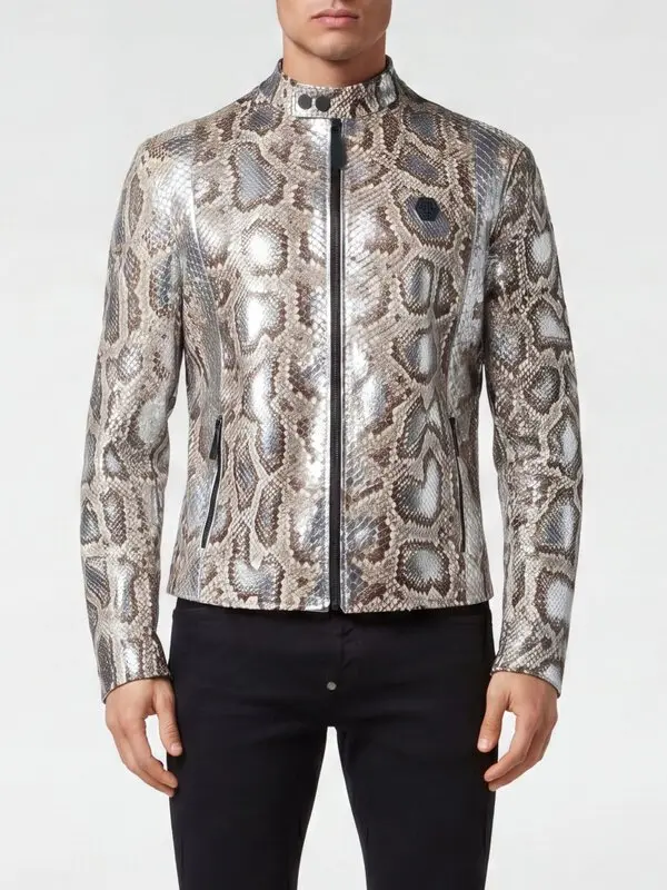 Philipp Plein Metallic Snakeskin Effect Zip Jacket - Black