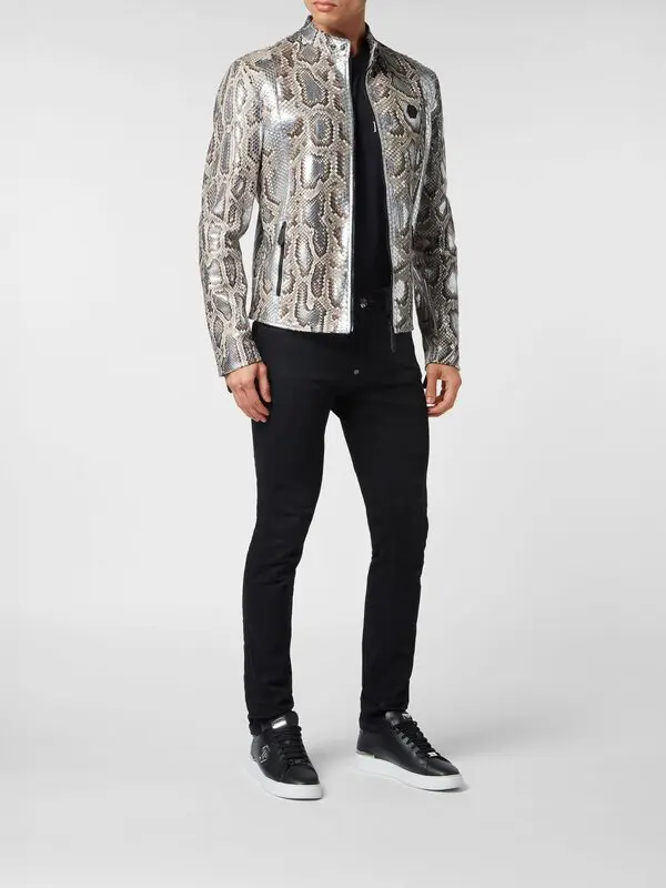 Philipp Plein Metallic Snakeskin Effect Zip Jacket - Black