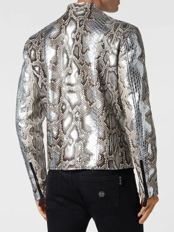 Philipp Plein Metallic Snakeskin Effect Zip Jacket - Black