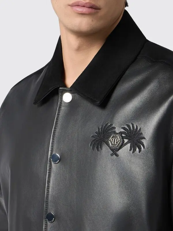 Philipp Plein Embroidered Leather Bomber Jacket
