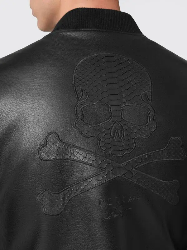 Philipp Plein Leather Bomber Jacket With Skull Detail