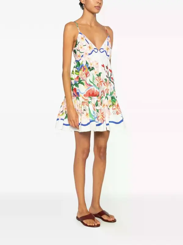Farm Rio Off- Floral-print Ruffled Mini Dress