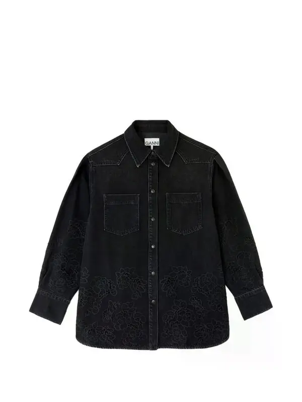 GANNI Broderie Anglaise Denim Shirt - Black