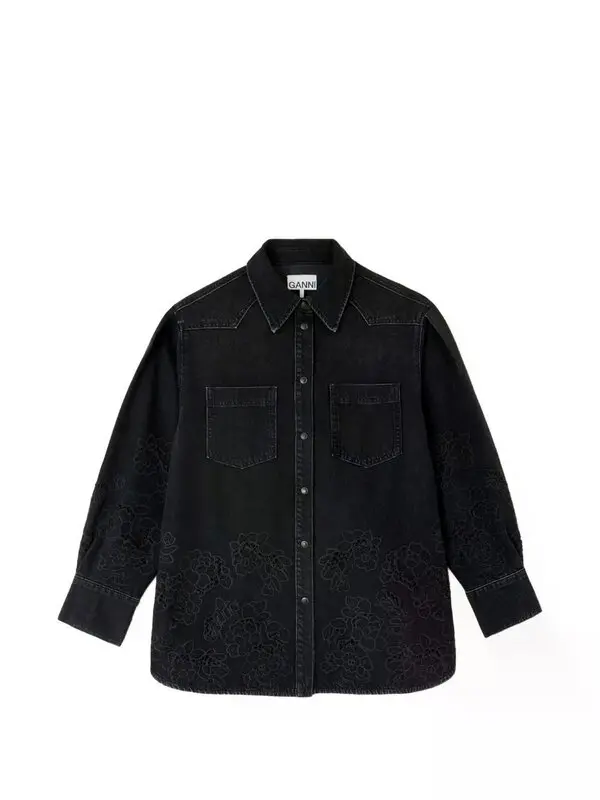 GANNI Broderie Anglaise Denim Shirt - Black