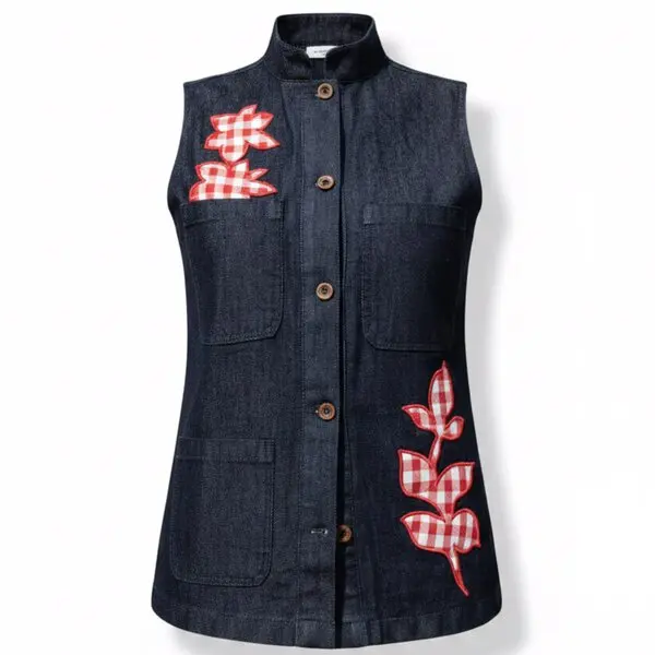 UP-FUSE Patchwork Denim Vest - Red