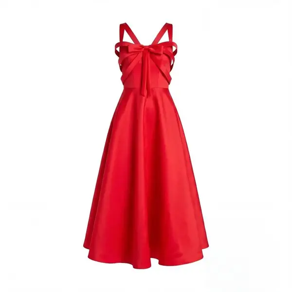 Mac Duggal Sleeveless A-line Midi Dress With Bow Detail - Red