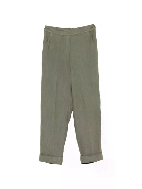 ZANETTI Olive Trousers With Elasticated Waistband And Turned-up Cuffs - Green