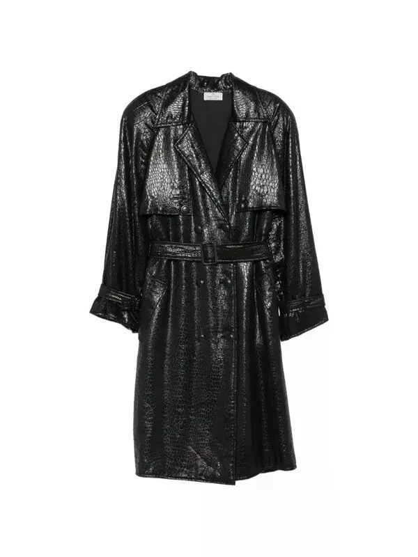 Valentino Garavani 1980s Snake-effect Belted Coat - Black