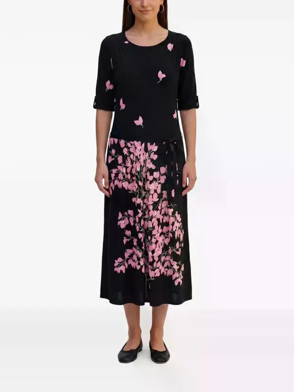 DE PARISINI VINTAGE Floral Print Belted Midi Dress