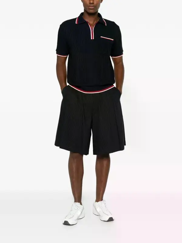 Mackage Estaban Striped-trim Zip-neck Polo Shirt - Blue