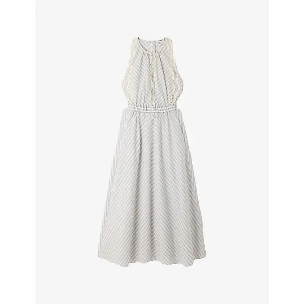 Sandro Striped Contrast-trim Cotton Maxi Dress - Ecru / Bleu