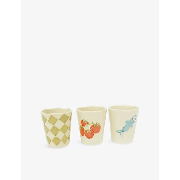 DAMSON MADDER Nonna's House Ceramic Set Of Three Beaker Set - Yellow Green