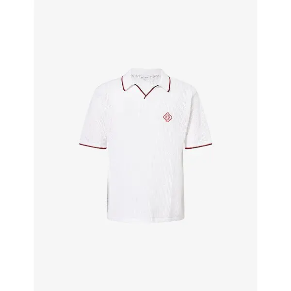BELIER Brazil Football Crochet-knit Cotton Polo Top - White/navy