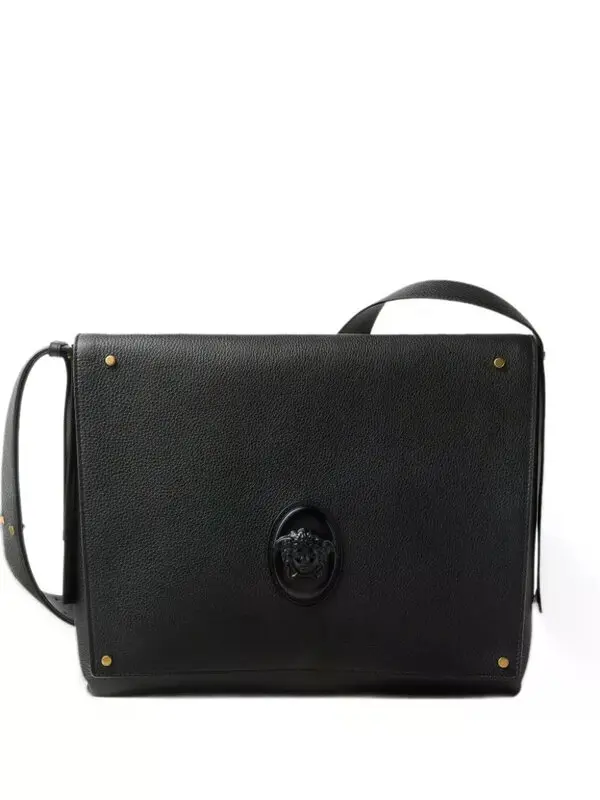 Versace Medusa Biggie Leather Messenger Bag - Black