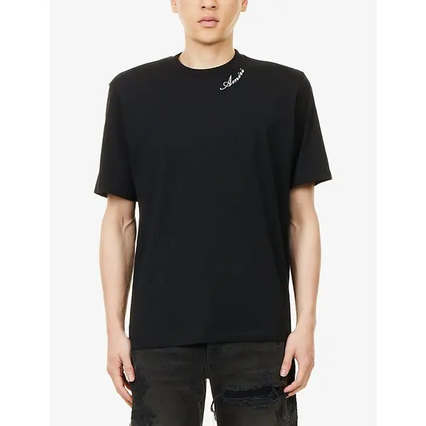 Amiri Script Embroidered Logo Cotton Modal T-shirt - Black