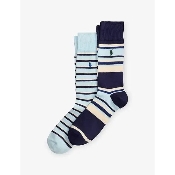Polo Ralph Lauren Stripe-pattern Pack Of Two Cotton-blend Crew Socks - Navy/blue