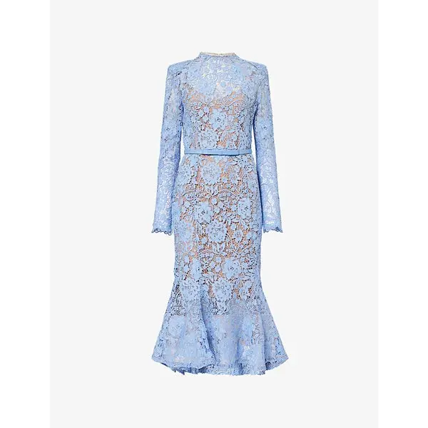 NADINE MERABI Juliette High-neck Lace Midi Dress - Blue