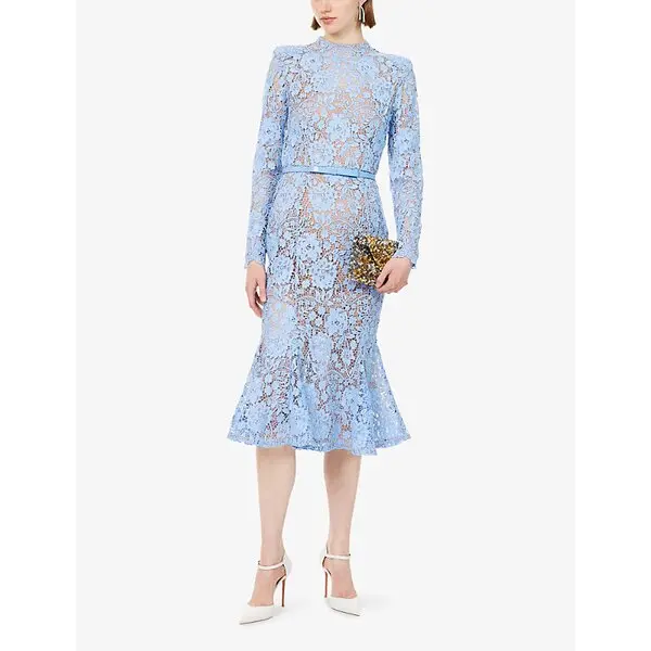 NADINE MERABI Juliette High-neck Lace Midi Dress
