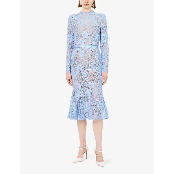 NADINE MERABI Juliette High-neck Lace Midi Dress