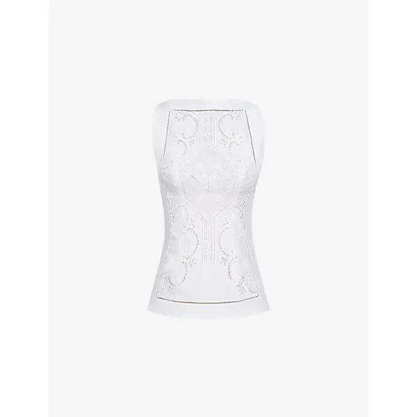 House Of Cb Valencia Boat-neck Broderie Anglaise Cotton-blend Top - White