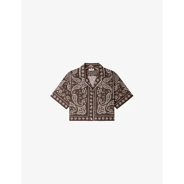 Sandro Bandana-print Cropped Shirt - Taupe / White