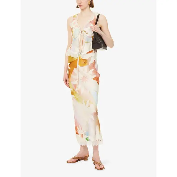 NEVER FULLY DRESSED Soleil Dorris Printed Woven Midi Skirt