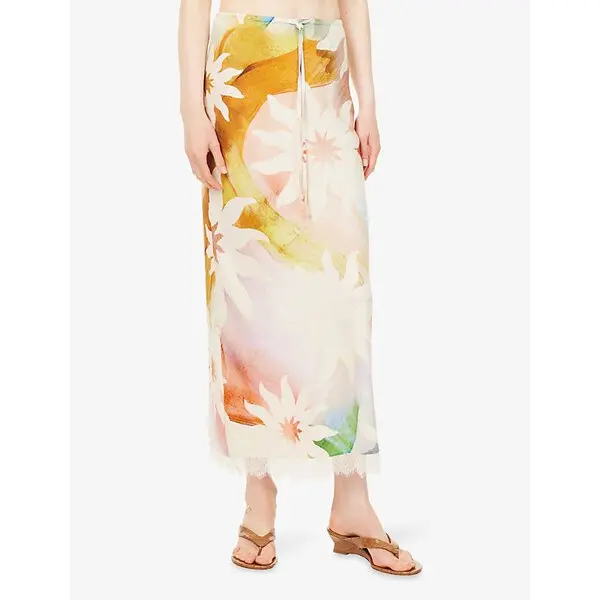 NEVER FULLY DRESSED Soleil Dorris Printed Woven Midi Skirt