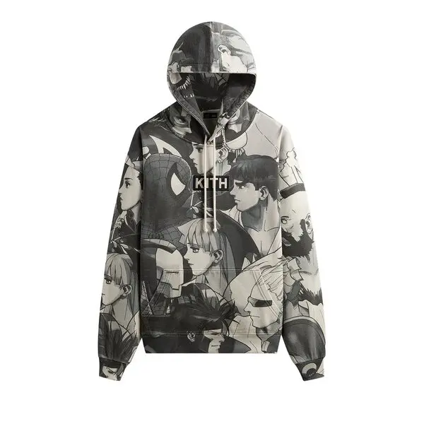 Kith X Marvel Vs. Capcom Fighter All-over Printed Vintage Nelson Hoodie - Grey