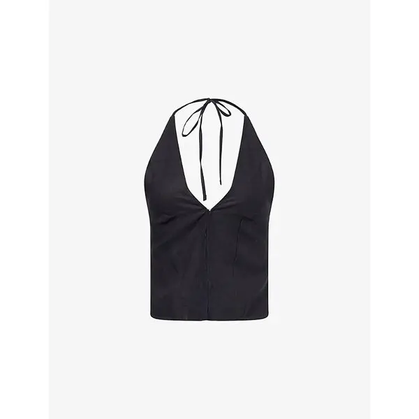 DEIJI STUDIOS Halterneck Sleeveless Linen Top - Black