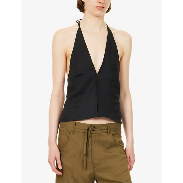 DEIJI STUDIOS Halterneck Sleeveless Linen Top