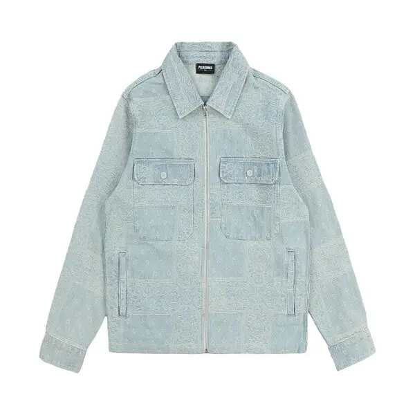 PLEASURES Denim Work Jacket With Paisley Print - Blue