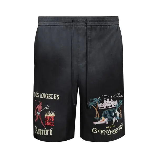Amiri Embroidered Graphic Shorts - Black