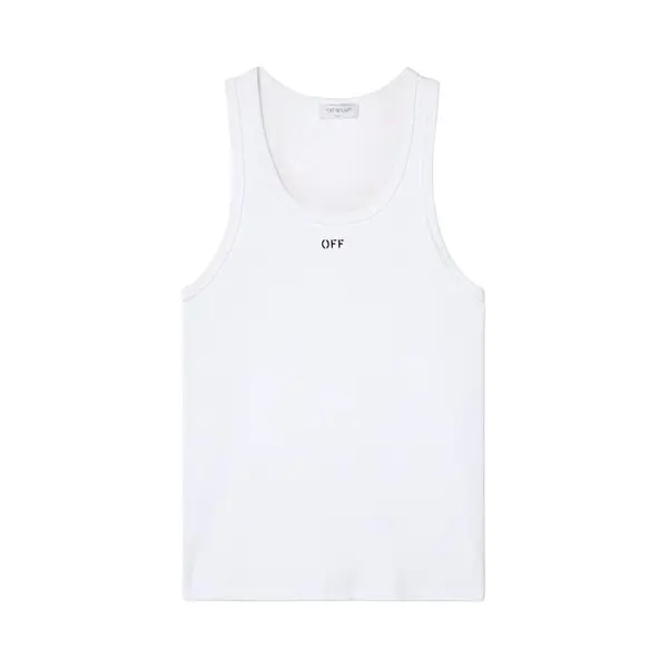 Off-White Ribbed Tank Top - White