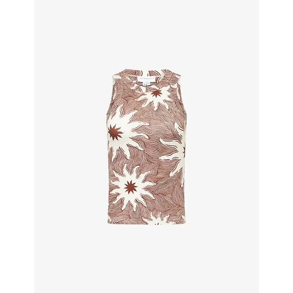 NEVER FULLY DRESSED Soleil Dorris Printed Rib Stretch-jersey Top - Chocolate