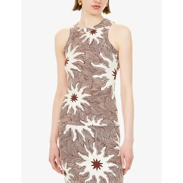 NEVER FULLY DRESSED Soleil Dorris Printed Rib Stretch-jersey Top