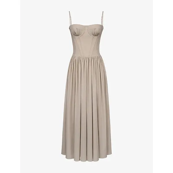House Of Cb Cotton Corset Maxi Dress - Humus