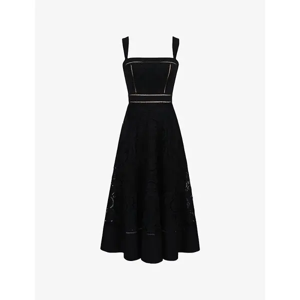 House Of Cb Ava Broderie Anglaise Stretch-cotton Midi Dress - Black